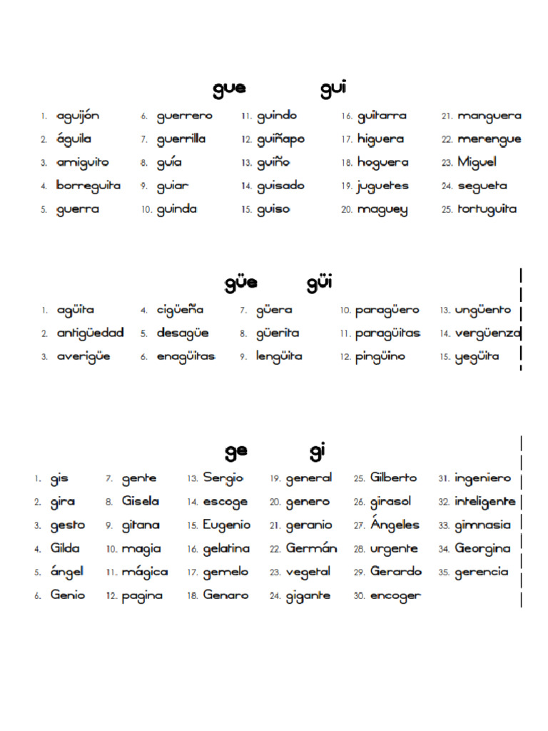 Lectura Ge-Gi, Güe-Güi y Gue-Gui | PDF