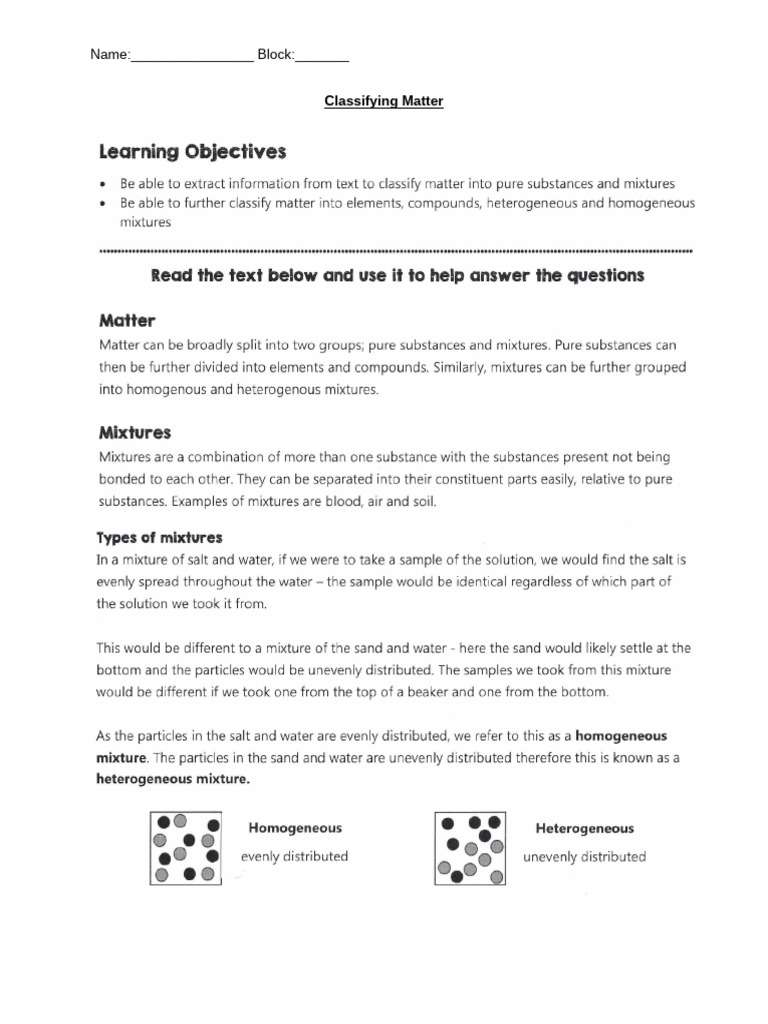 Aidan Connolly - Classifying Matter Assignment | PDF | Science ...