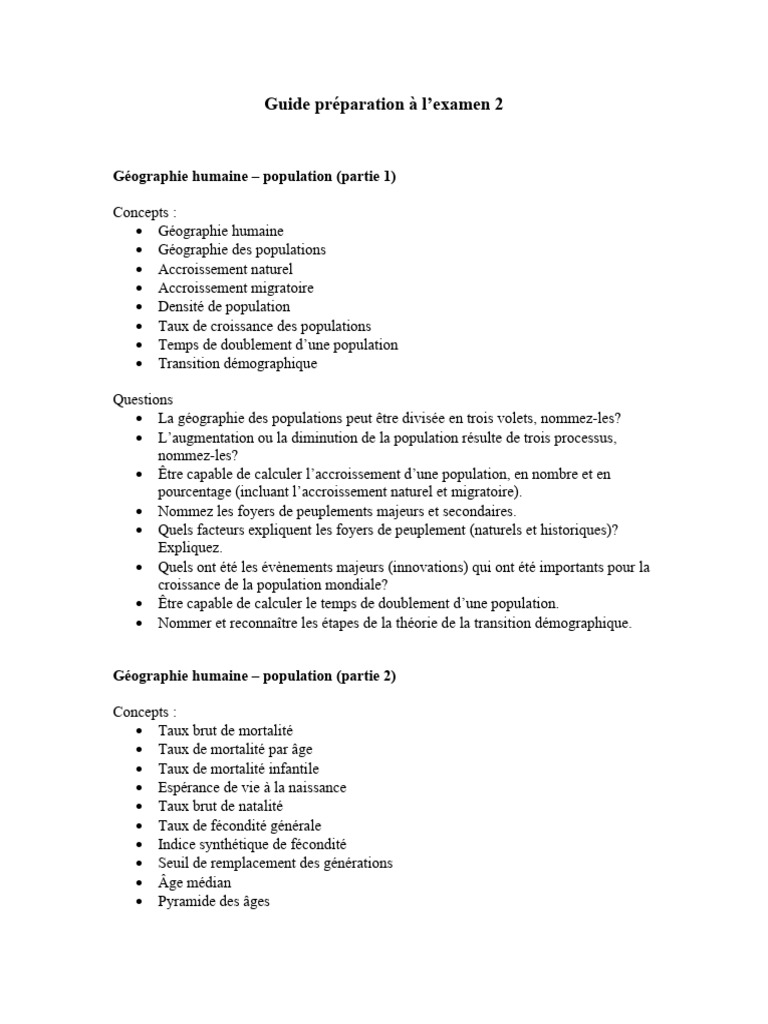 Guide Préparation Examen 2 | PDF