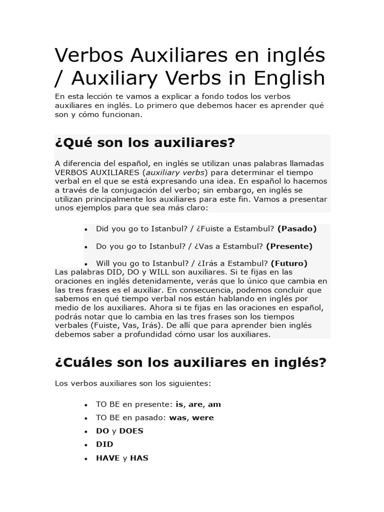 Verbos Auxiliares En Ingles Pdf