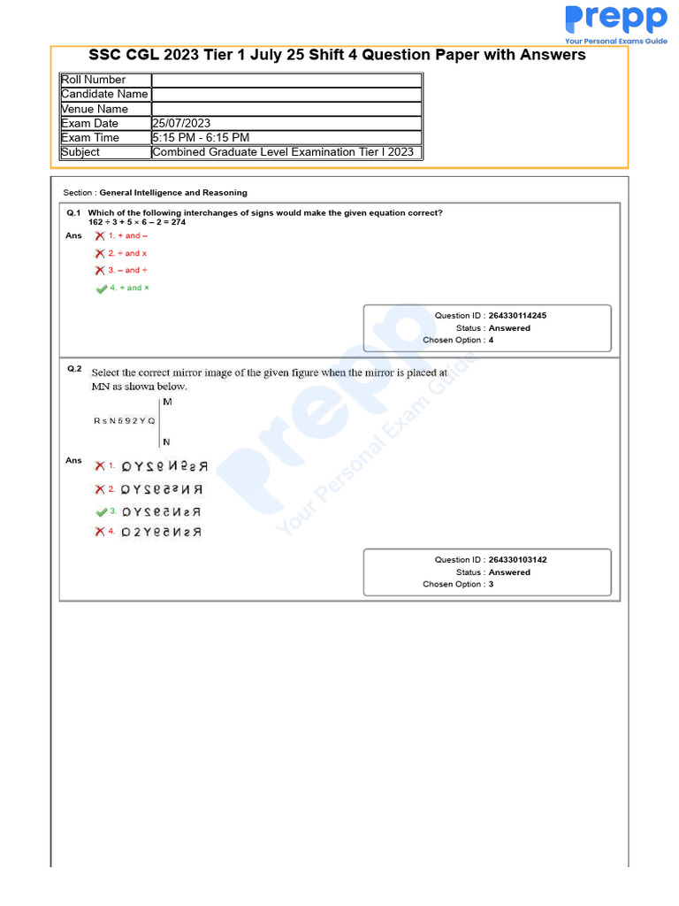 SSC CGL 2023 July 25 Shift 4 | PDF