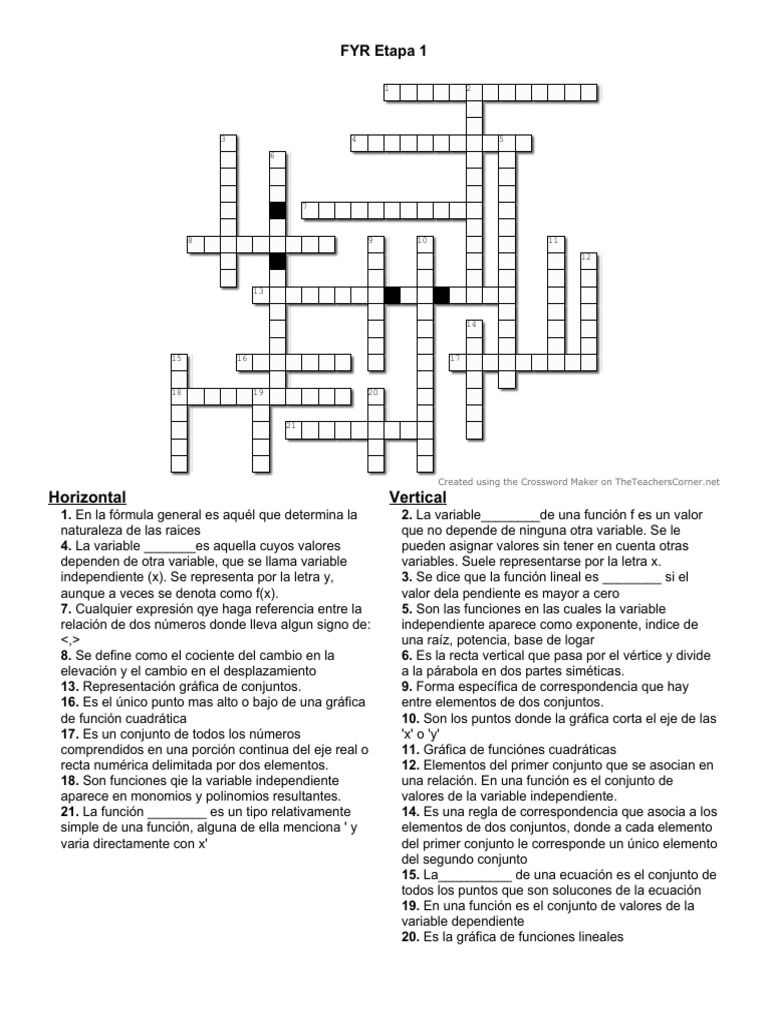 Crucigrama Etapa 1 FYR Español | PDF