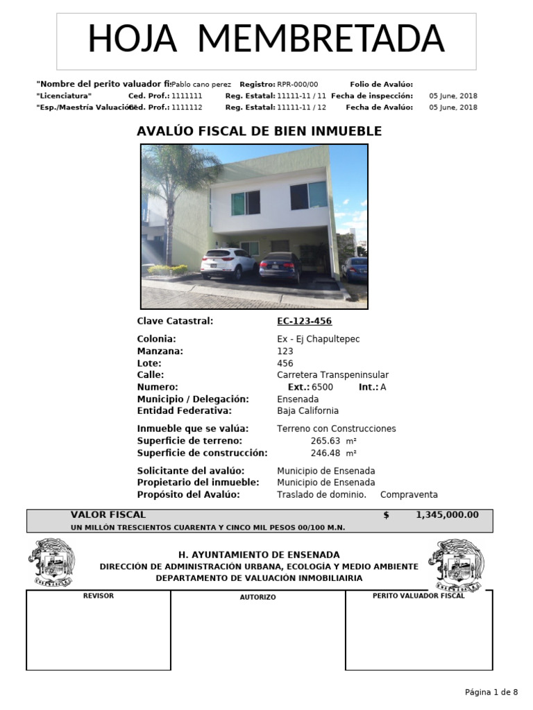 Formato Unico de Avaluo Ensenada 2021 | PDF