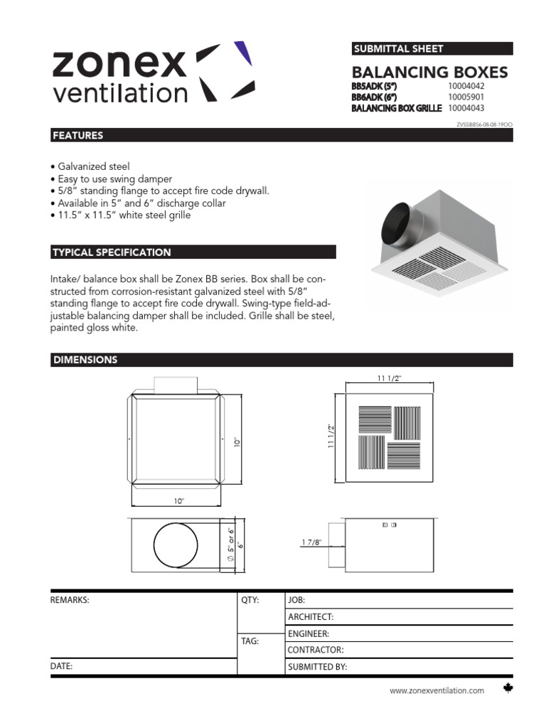 ZonexVentilationSubmittal BALANCING BOX | PDF