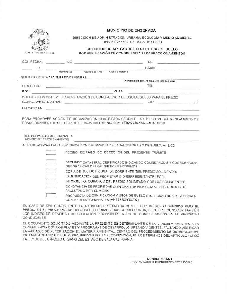Formato de Solicitud Af1 Factibilidad de Uso de Suelo | PDF Formato de Solicitud Af1 Factibilidad de Uso de Suelo | PDF