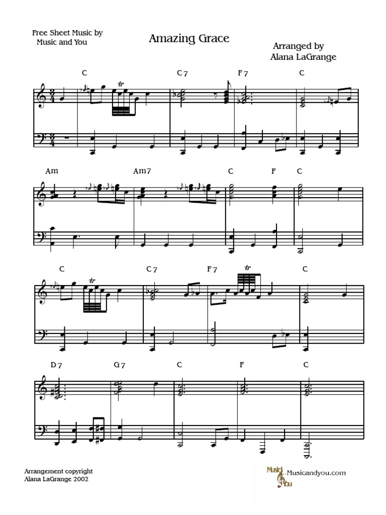 Amazing Grace Piano Easy (Lagrange) | PDF