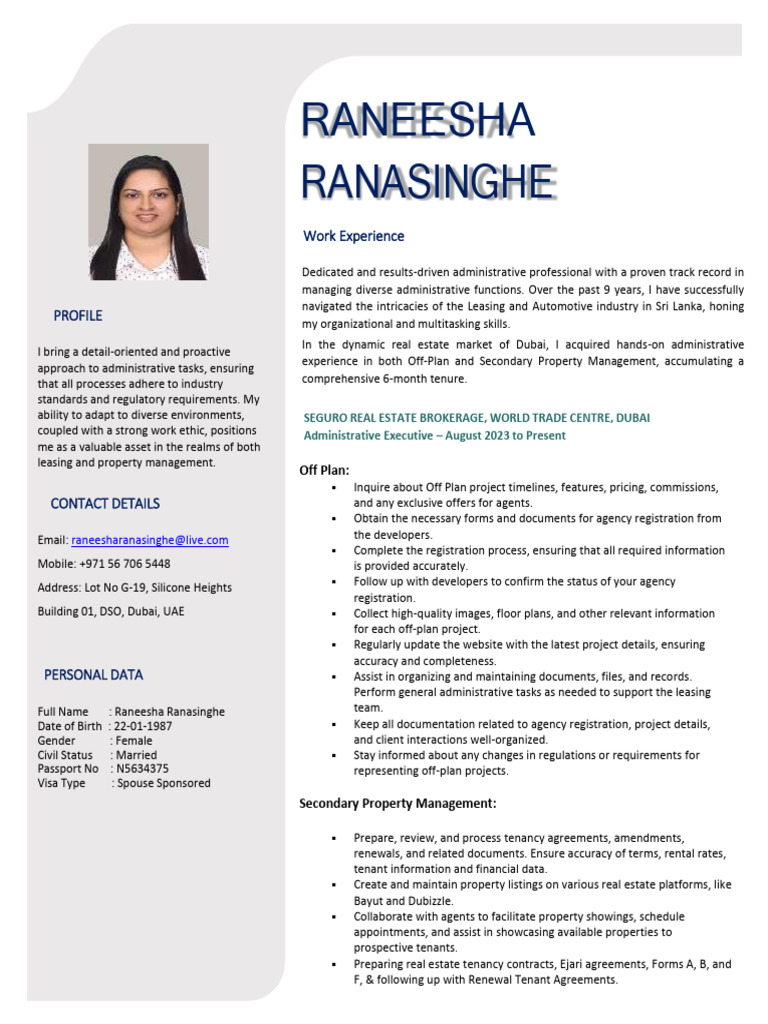 Administrative Executive - Raneesha Ranasinghe | PDF