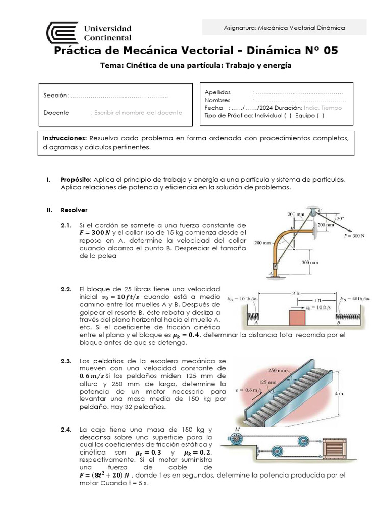 MECANICA VECTORIAL DINAMICA Practica - 5 - 2024 | PDF