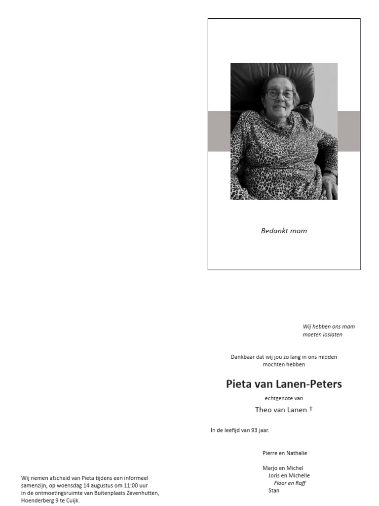 Rouwkaart Mevr Van Lanen | PDF