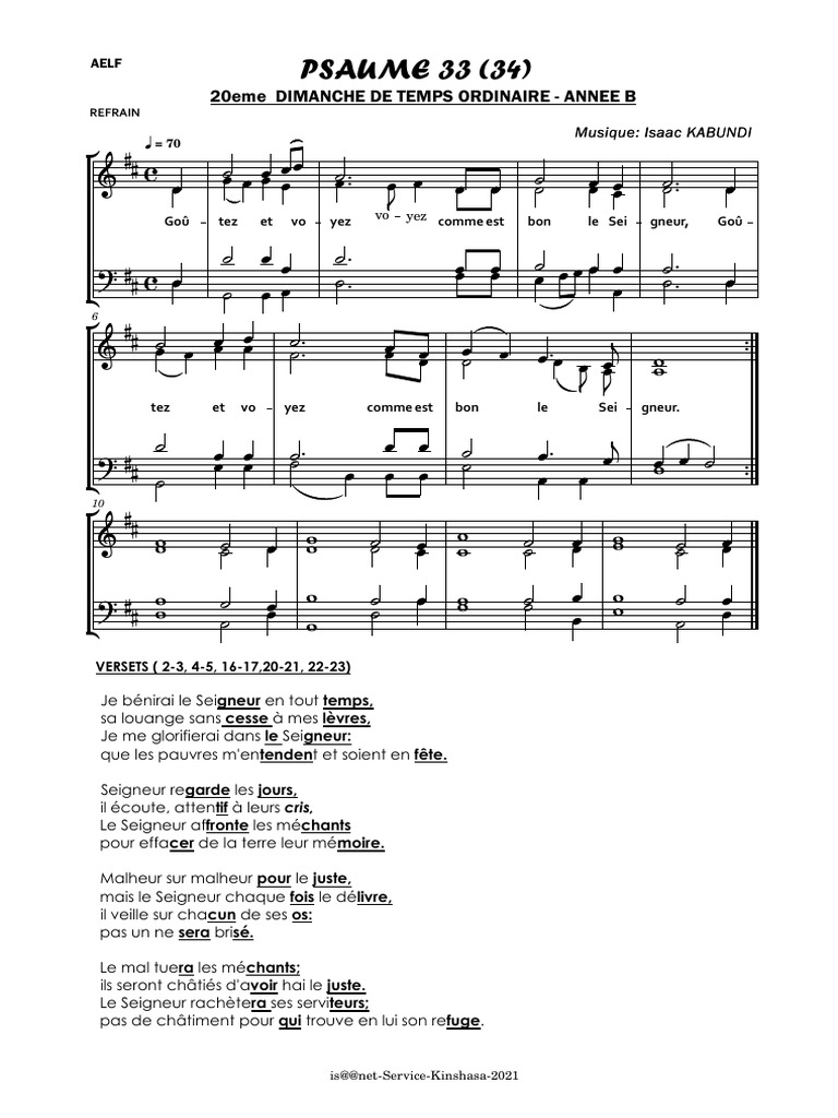 PSAUME 33 - 34 20eme DIMANCHE B. GOUTEZ ET VOYEZ Isaac KAB | PDF