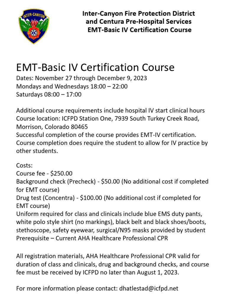 ICFPD Centura EMT-IV Course Brochure | PDF