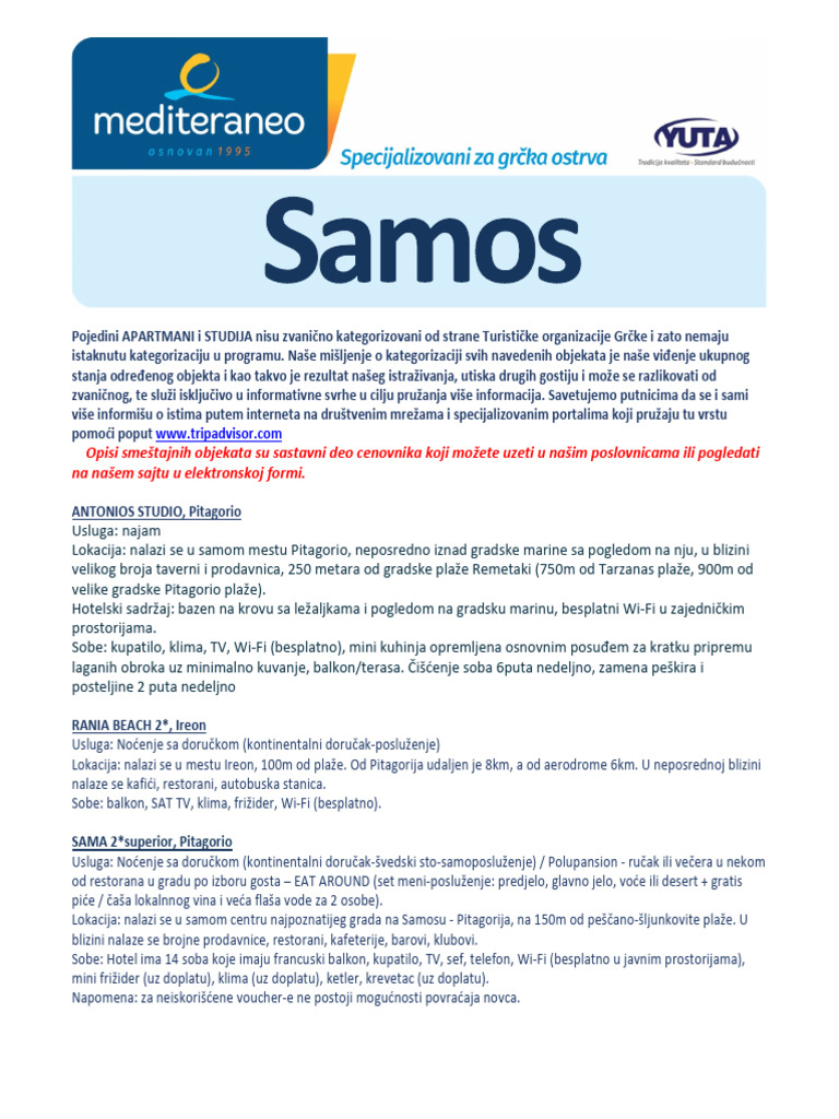 Opisi Hotela Samos | PDF