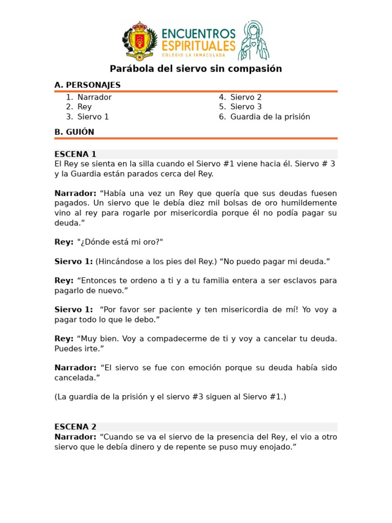 Parábola del Siervo Despiadado para Niños | PDF