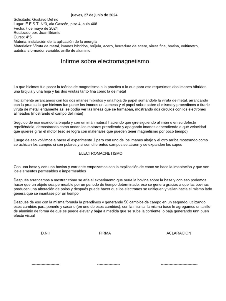 Infirme Sobre Electromagnetismo | PDF