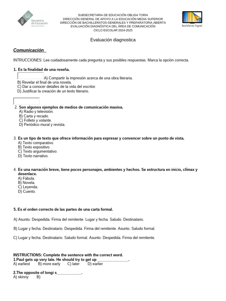 Evaluación Diagnóstica 2024 3ro y 5to Completo | PDF | Mezcla | Física