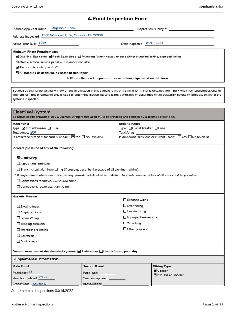 1560 Waterwitch DR 4 Point Inspection | PDF