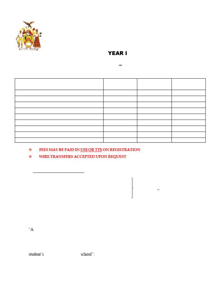Year I Fee Sheet Academic Year 2024.2025 | PDF