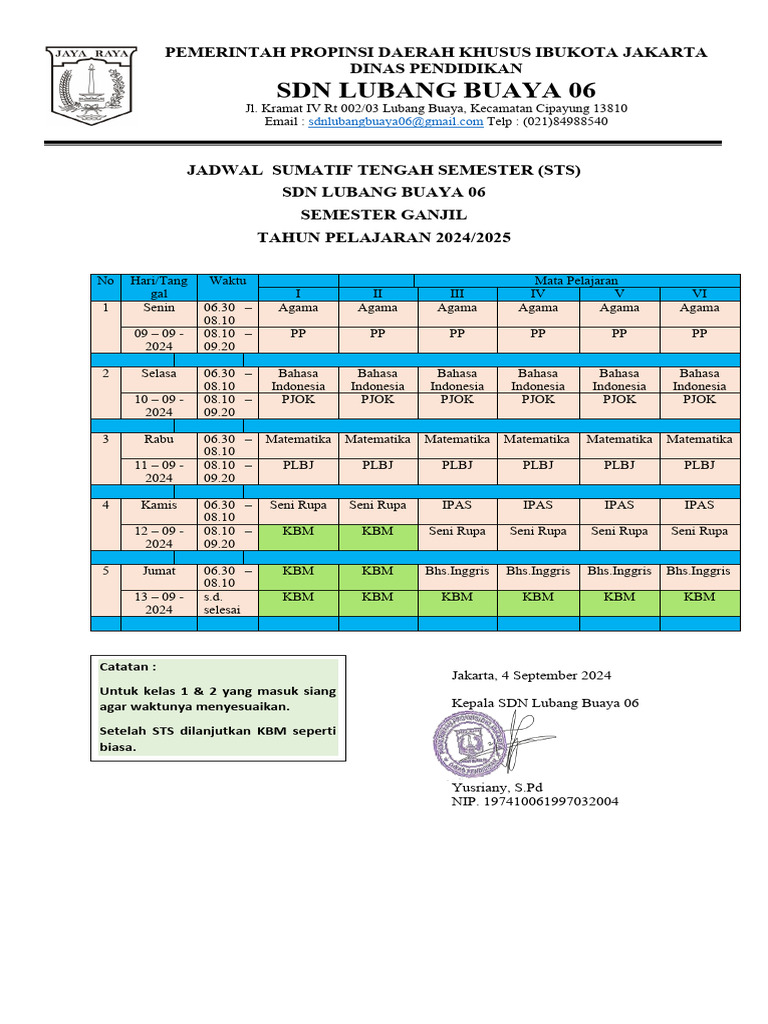 JADWAL STS Ganjil 2024-2025 | PDF