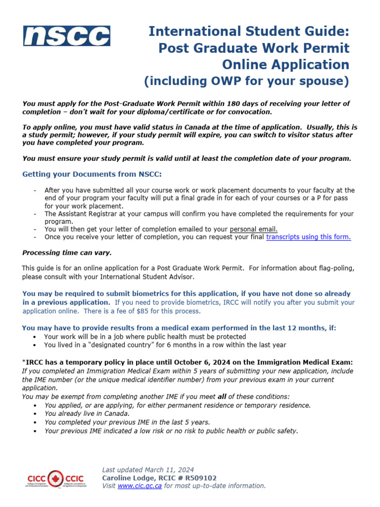 NSCC PGWP Application Guide | PDF | Travel Visa | Career & Growth