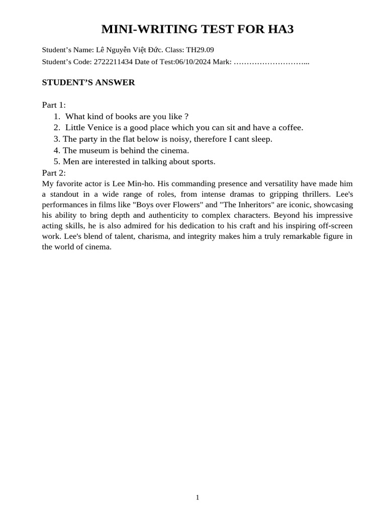Writing Answer Sheet - HA3 | PDF