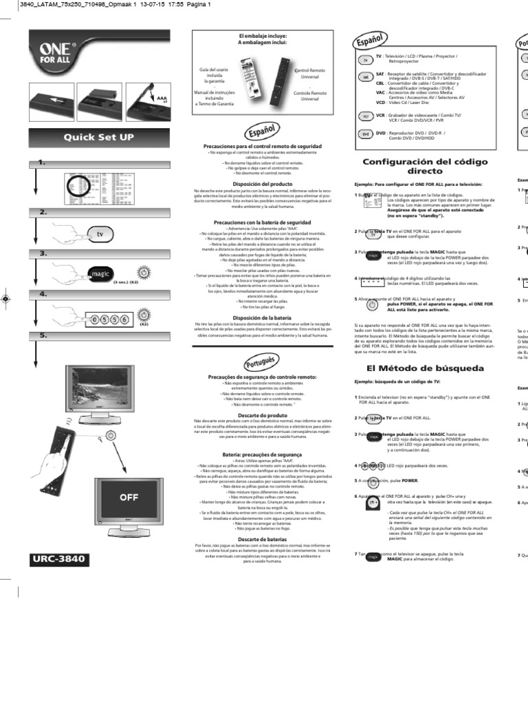 User Manual One For All Slim Line 4 URC 3840 (English - 2 Pages) | PDF ...