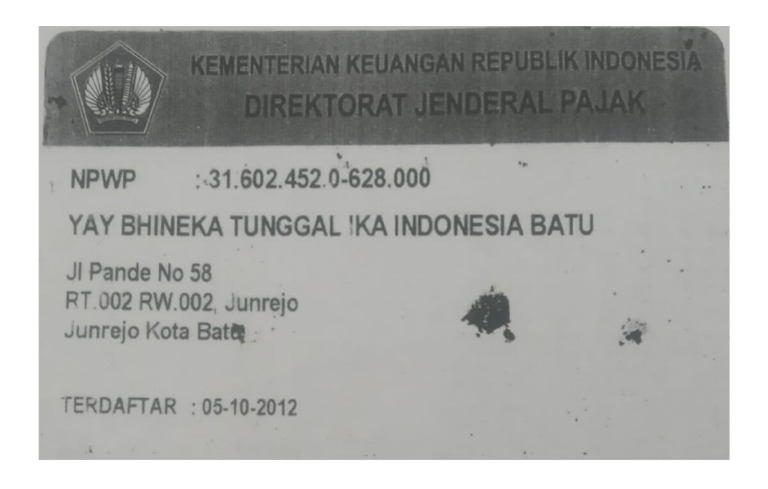 NPWP Yayasan SMK Bhinneka Tunggal Ika | PDF