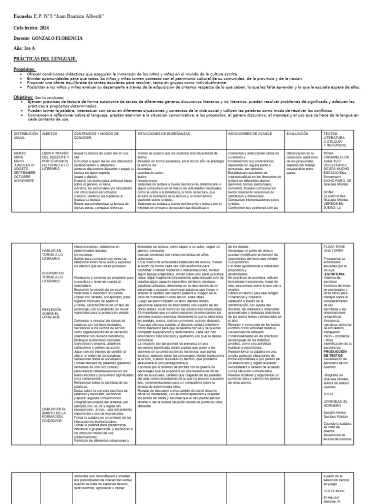 PLANIFICACIÓN ANUAL 2024 3ro A | PDF