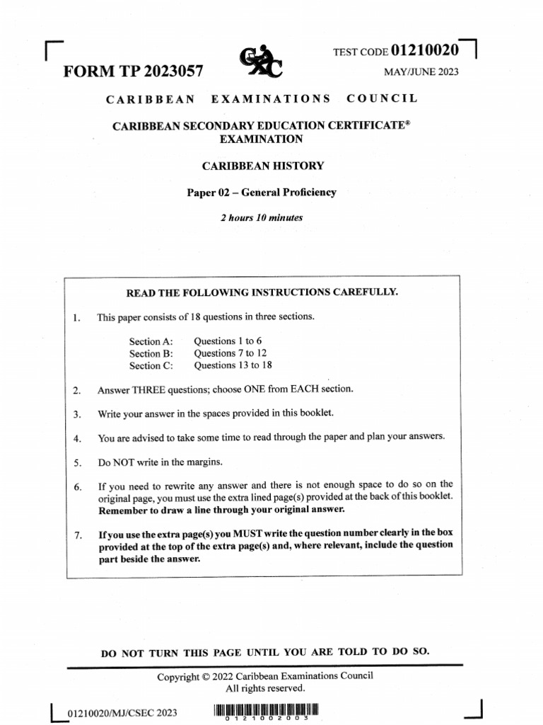 CSEC Caribbean History P2 2023 | PDF