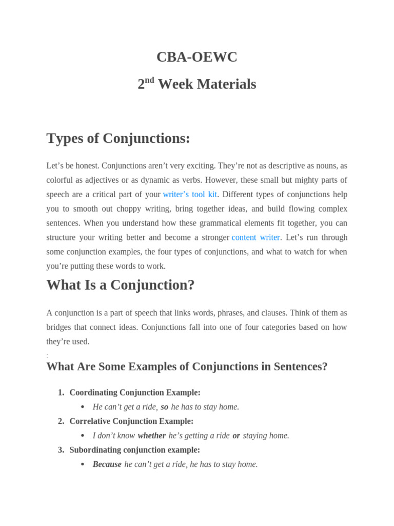Worksheet - Conjunction Types | PDF