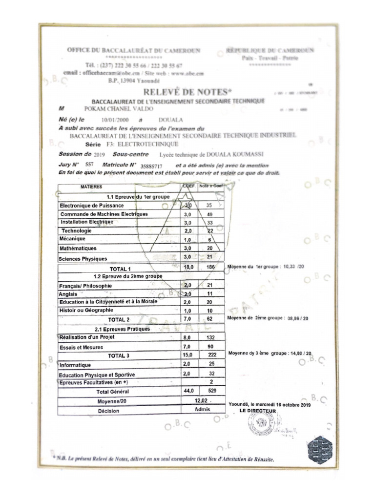 Relevé de Notes | PDF