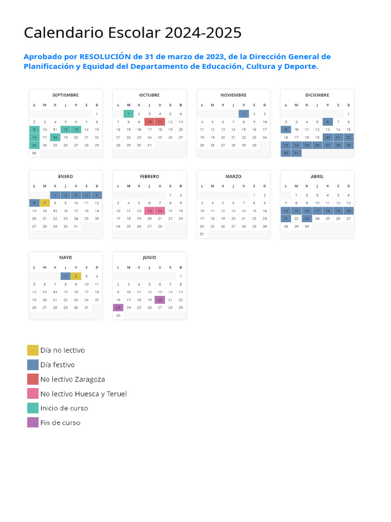 Calendario Escolar 2024-2025 | PDF