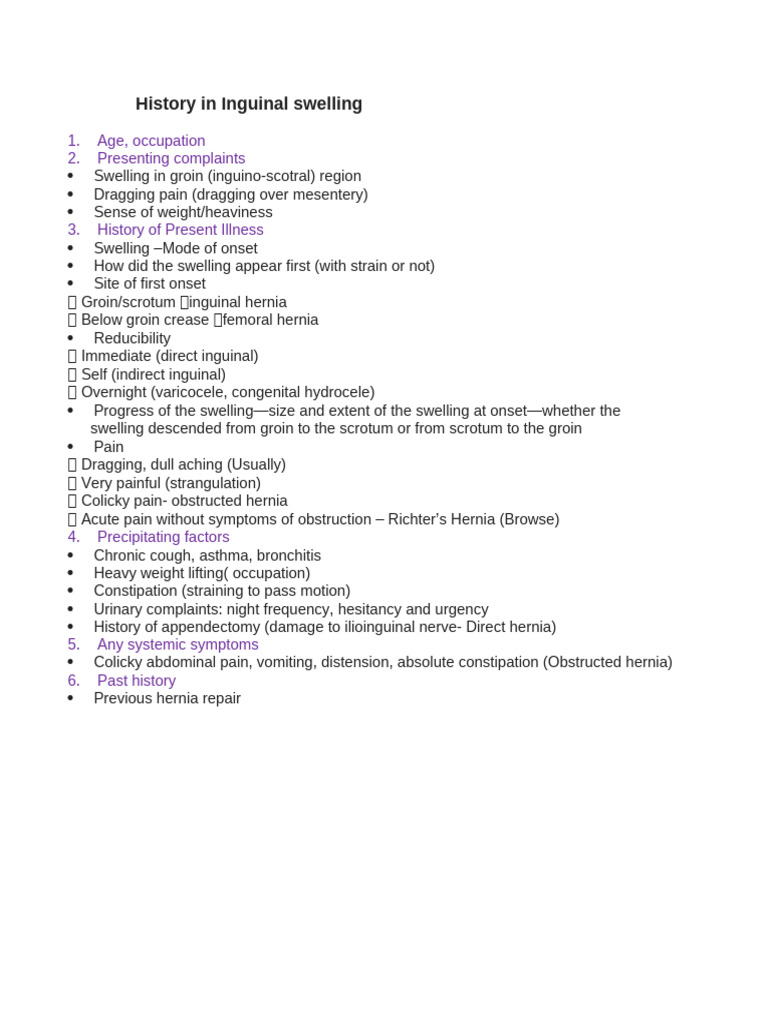 Inguinal Swelling HX | PDF
