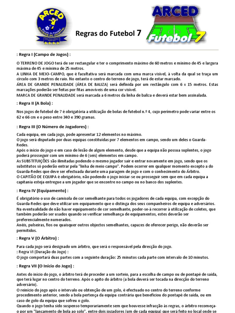 Regras Completas do Futebol 7 | PDF | Regras e regulamentos esportivos ...