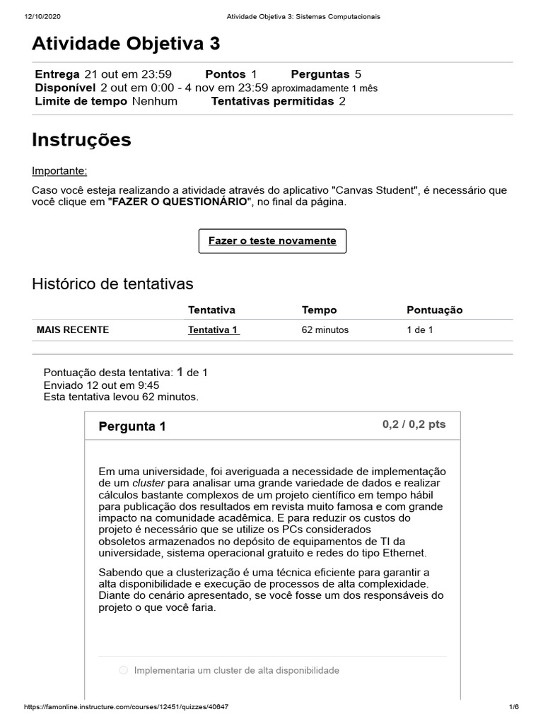 Atividade Objetiva 3 - Sistemas Computacionais | PDF