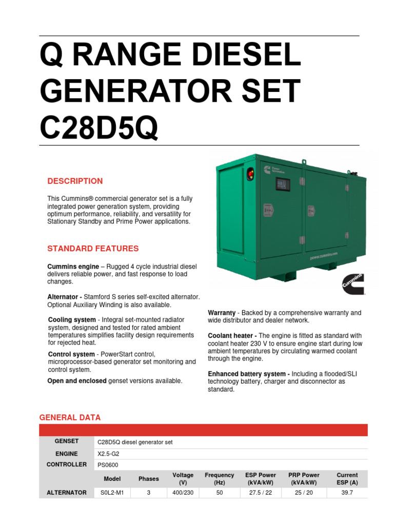 Cummins c28d5q Data Sheet | PDF | Electrical Engineering | Electricity
