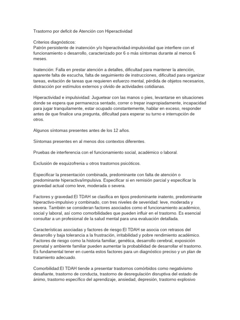 Trastorno Por Deficit de Atención Con Hiperactividad | PDF | Desorden hiperactivo y deficit de ...