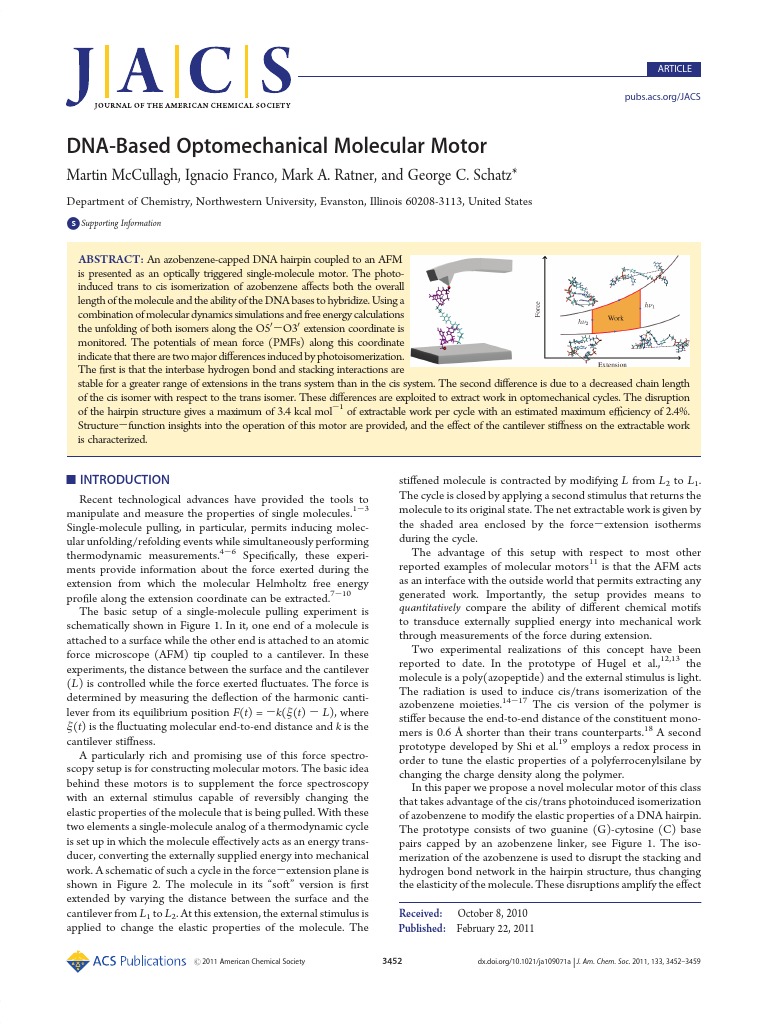 Martin McCullagh Et Al - DNA-Based Optomechanical Molecular Motor | PDF ...