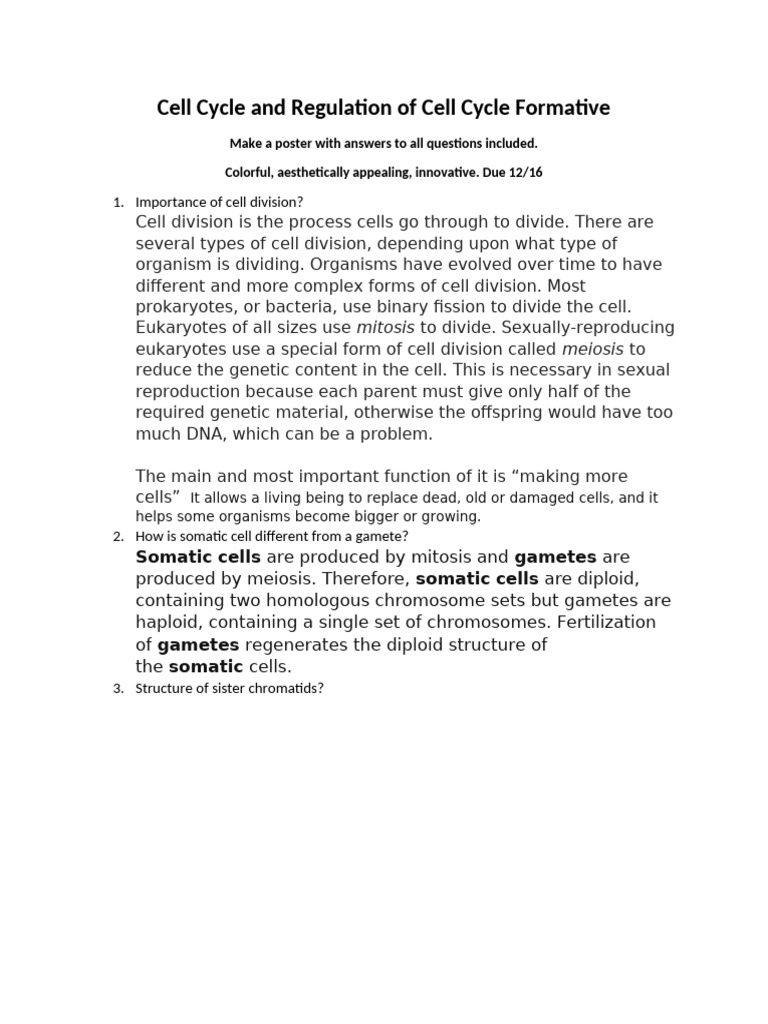 Cell Cycle and Regulation of Cell Cycle Formative | PDF