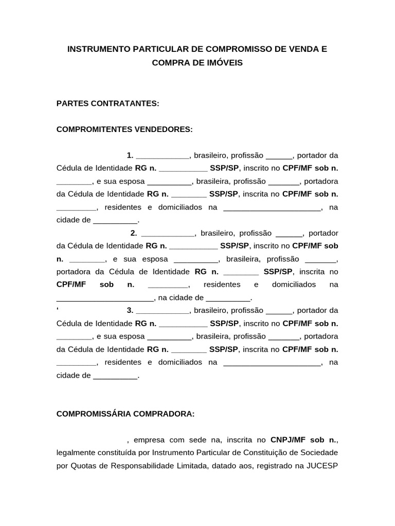 Modelo Contrato Compromisso De Venda E Compra Modelo Pdf