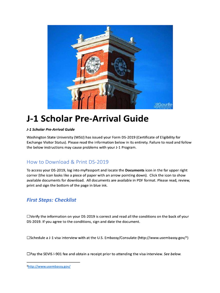 J-1 Scholar Pre-Arrival Guide | PDF