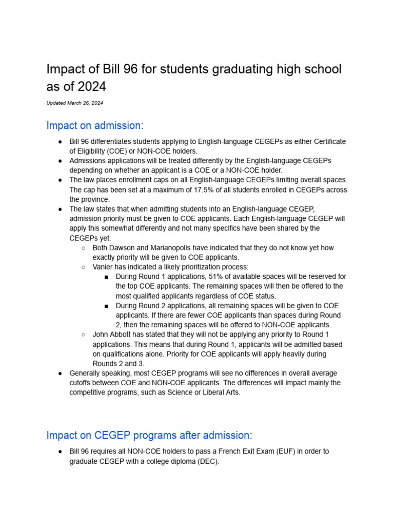 Impact of Bill 96 For Students Graduating High School | PDF