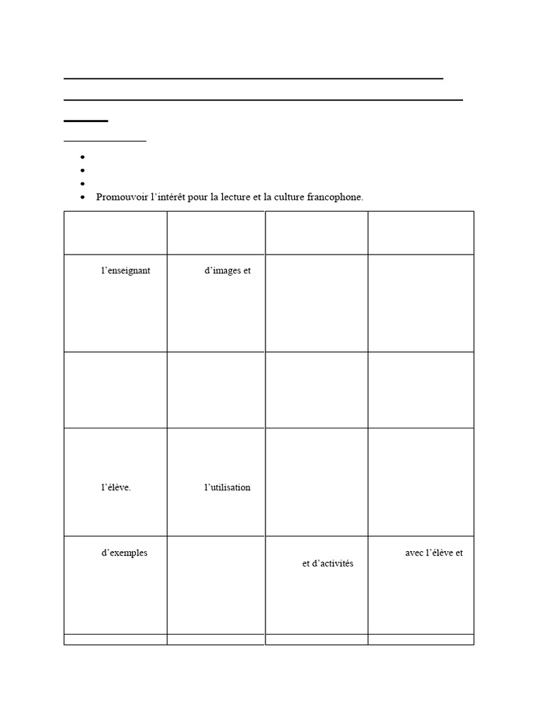 Plan de Travail Pour Une Étudiante de Neuf Ans en Immersion Française ...