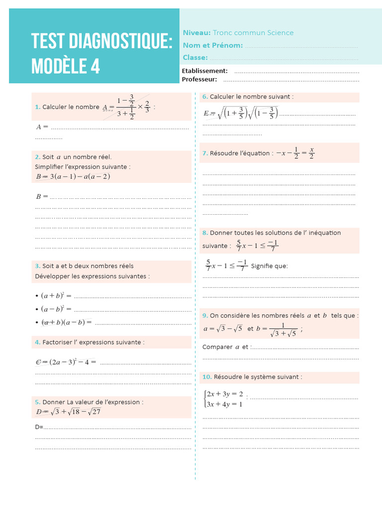 Test Diagnostique Modele 4 | PDF