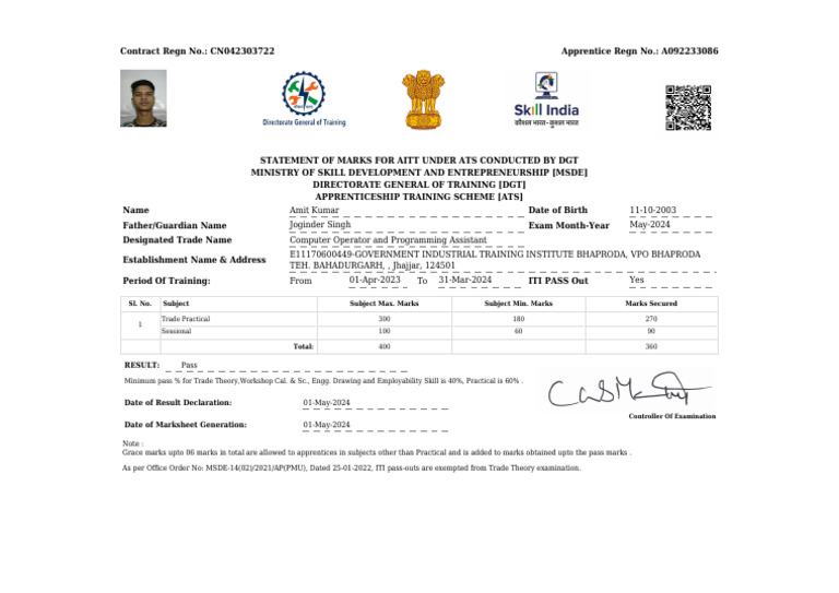 Amit MarkSheet | PDF