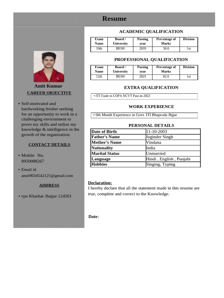 Amit Kumar Resume | PDF