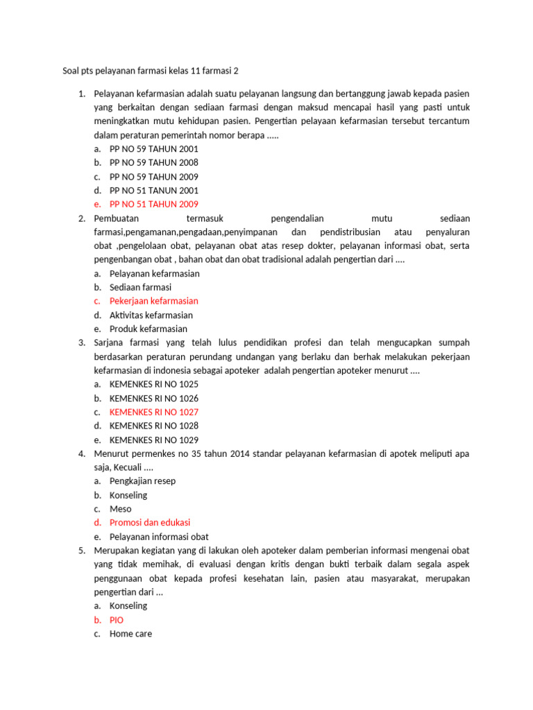 Soal Pts Pelayanan Farmasi Kelas 11 Farmasi 2 | PDF