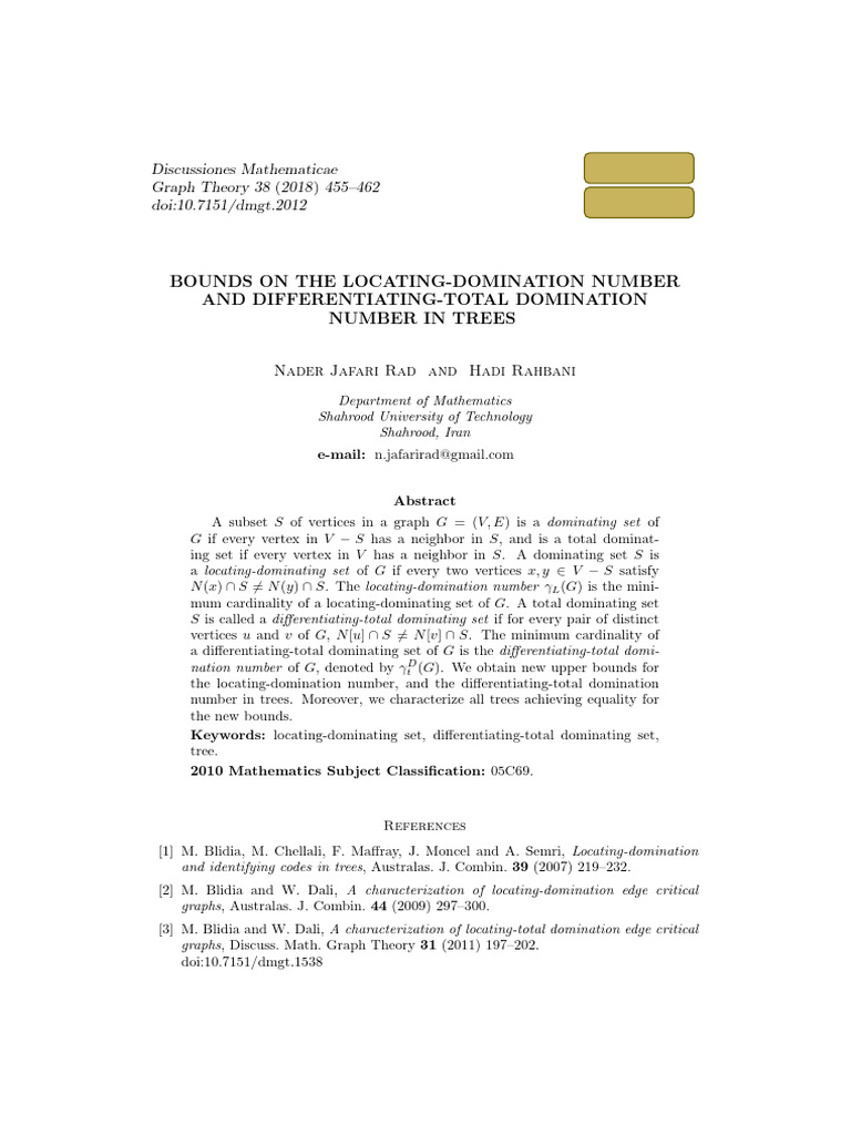 Bounds On The Locating-Domination Number and Diffe | PDF