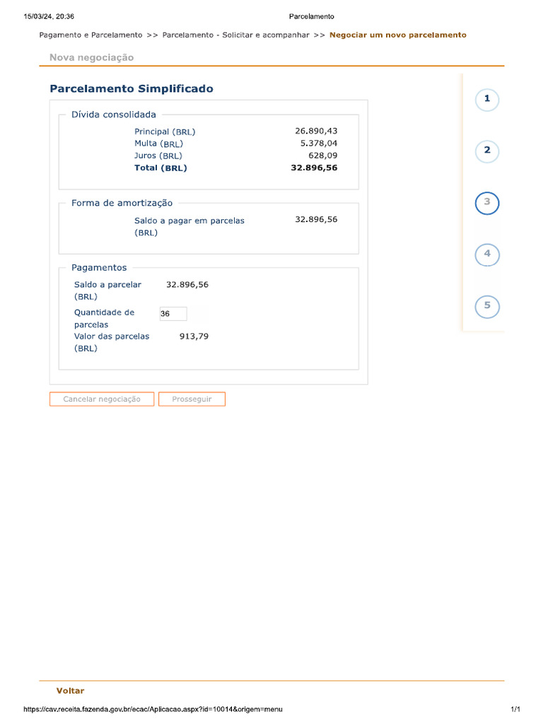 Parcelamento 36x Simulação | PDF