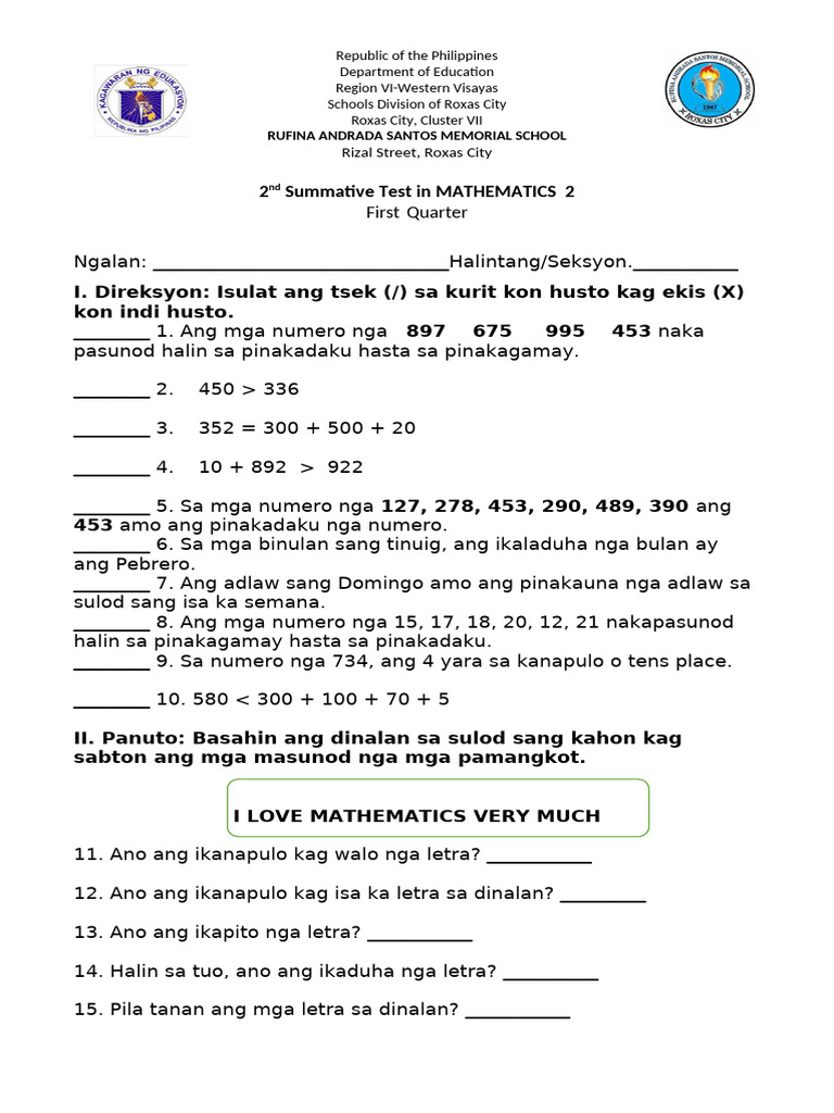 ST Mathematics Q1 - No.2 | PDF