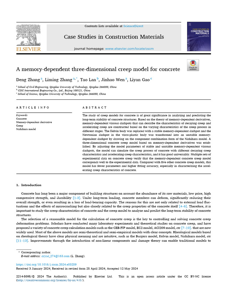 A Memory-Dependent Three-Dimensional Creep Model For Concrete | PDF
